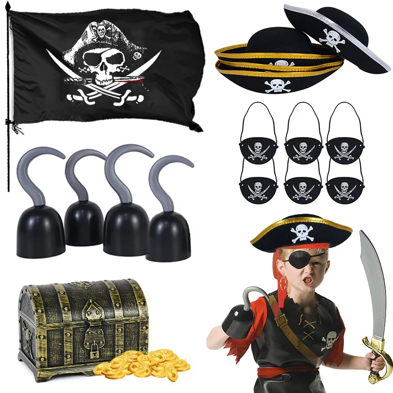 Halloween Pirate Cosplay Party Set Pirate Eye Patches Pirate Flag Skull ...