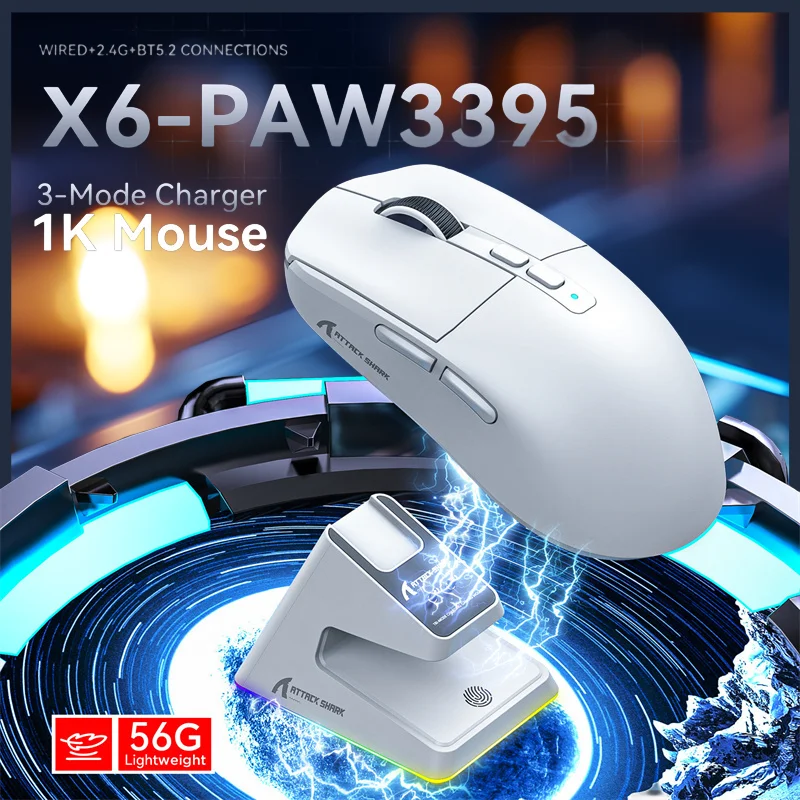 ATTACK-SHARK-X6-Wireless-mouse-lightweight-PAW3395-E-sports-game-Tri ...