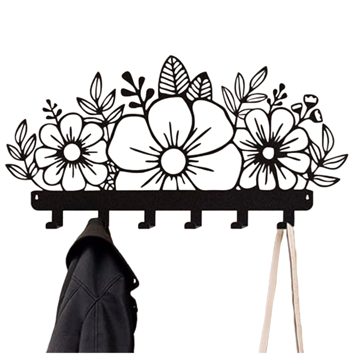 6-Hooks-Flowers-Wall-Mounted-Coat-Rack-Coat-Racks-Metal-Wall-Art-for ...