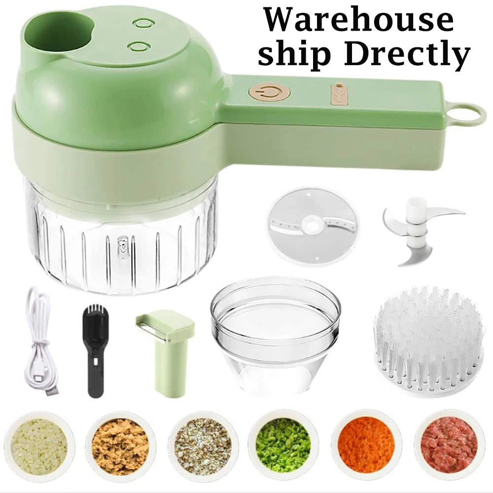 4 IN 1 Electric Vegetable Cutter Set Multifunctional Garlic Mud Masher ...