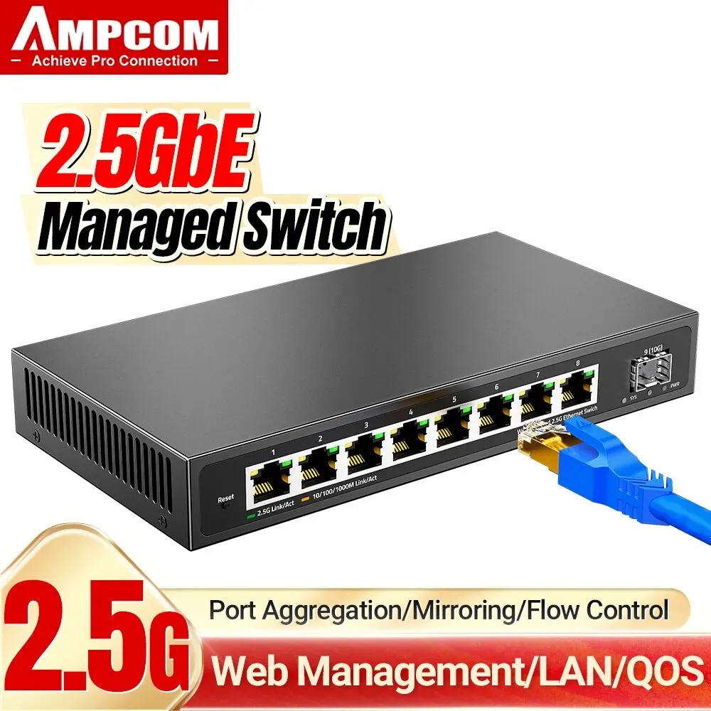 AMPCOM-2-5GbE-Managed-Switch-8-Port-2-5GBASE-T-Network-Switcher-10G-SFP ...