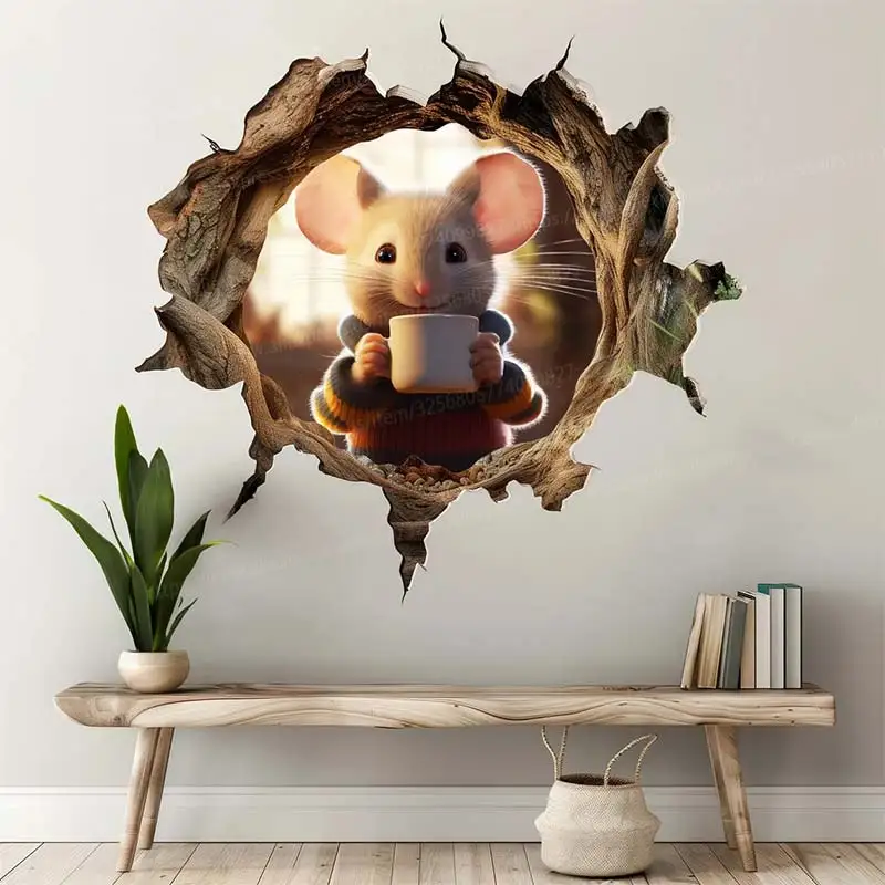 Mouse-Enjoying-Coffee-Wall-Sticker-Classroom-Living-Room-Bedroom-Cute ...