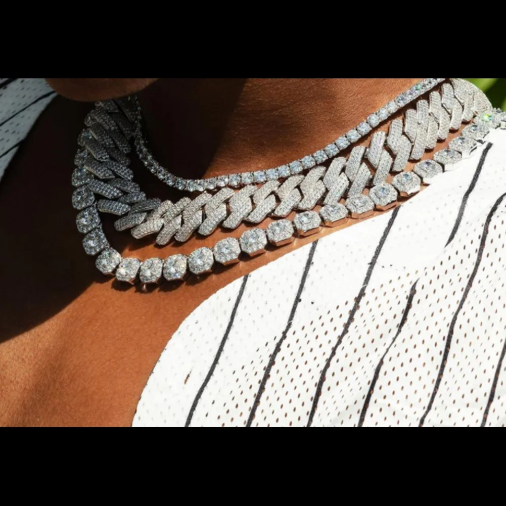 Hip-Hop-Iced-Out-Cluster-Tennis-Chain-Cuban-Necklace-For-Men-Gold ...