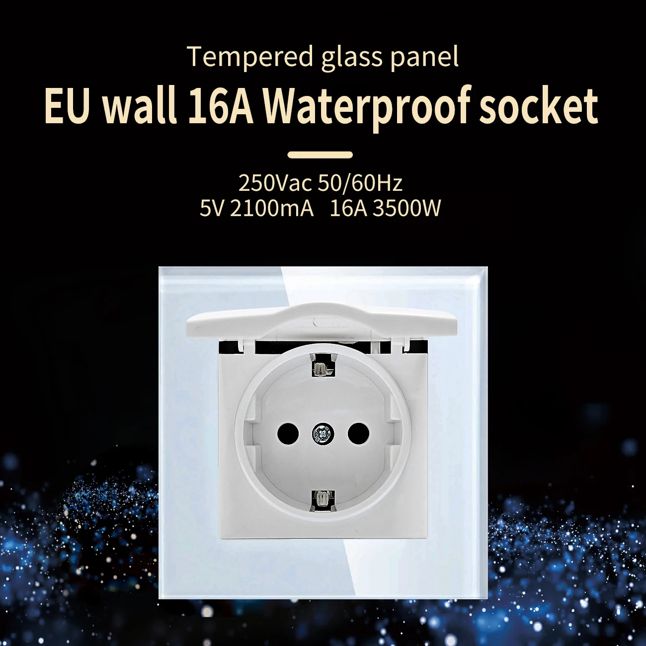 UBARO-EU-82-82mm-Waterproof-IP55-Wall-Socket-Tempered-Glass-Panel-Power ...