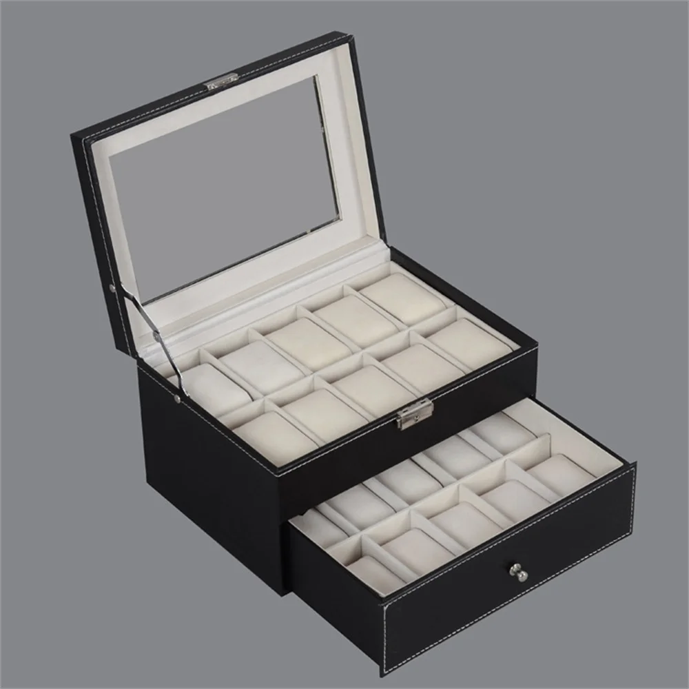 Professional-20-Grids-Watch-Box-Storage-Holder-Double-Layers-PU-Leather ...