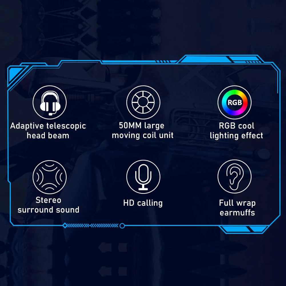 AULA S506 Gaming Headset RGB Head Beam Cool Lighting Effect Microphone HD Calling Lightweight ...