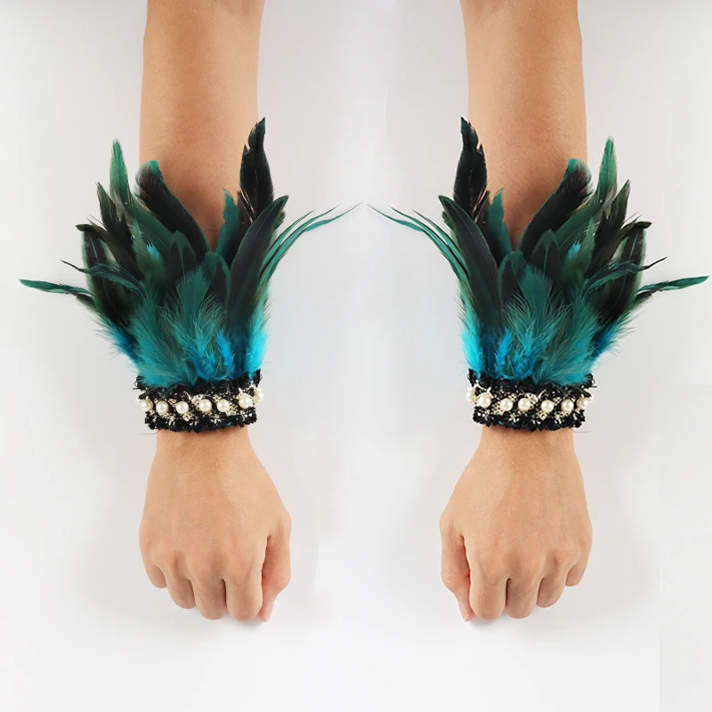 Gothic Rooster Feather Wrist Cuffs Natural Dyed Feather Arm Warmers ...