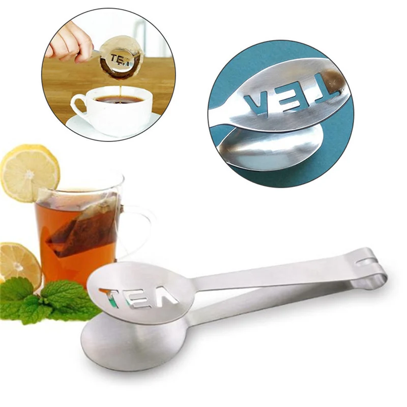 Stainless-Steel-Tea-Bag-Clip-Tongs-Teabag-Squeezer-Strainer-Holder-Grip ...