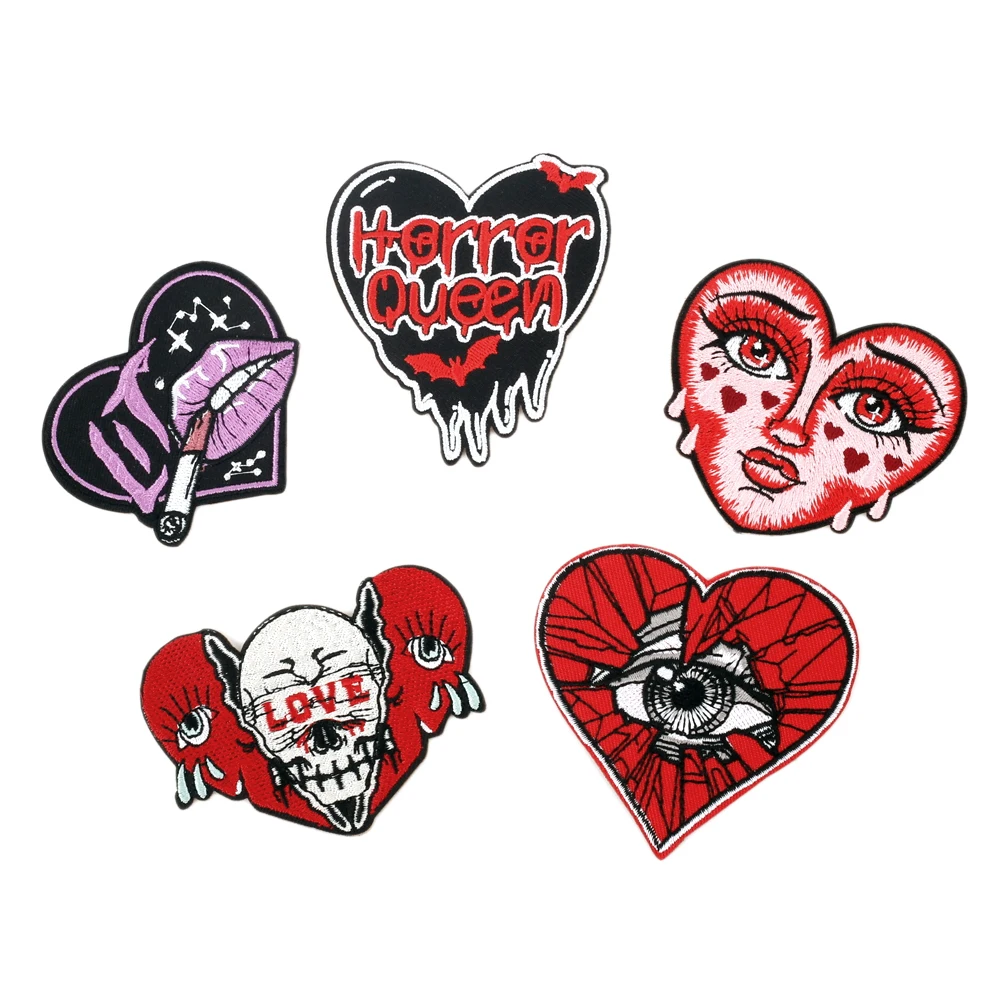 Gothic-Horror-Heart-Patches-Iron-On-Embroidered-Patches-for-Clothing ...
