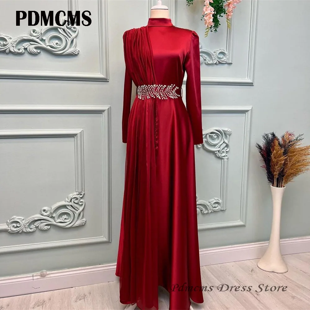 SSYTENS-Red-Muslim-Arabic-Women-Evening-Dresses-Modest-High-Neck-Long ...