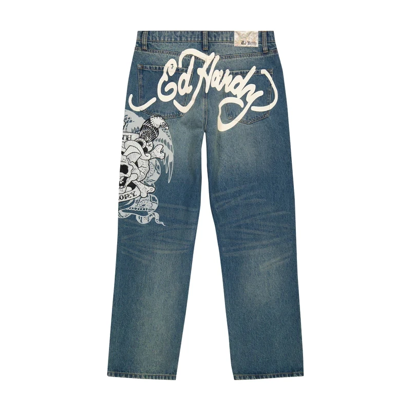 Hip-Hop-Punk-Skull-Print-Baggy-Blue-Jeans-for-Women-Y2k-Street-Wear ...