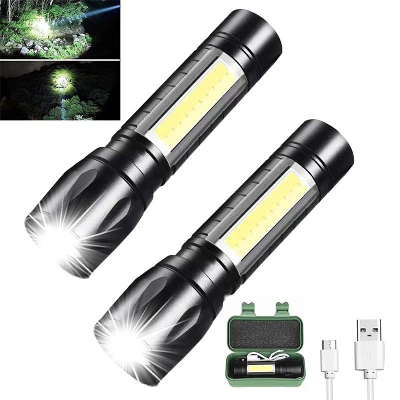 USB Rechargeable Mini Flashlight With Side COB Light Clip-On Light ...
