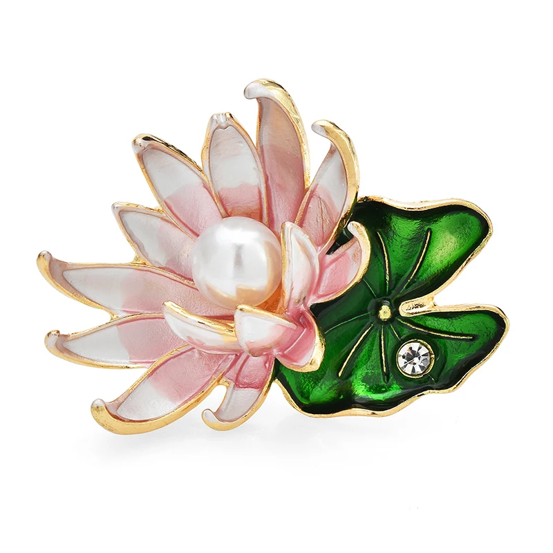 Wuli-baby-Pink-Lotus-Flower-Brooches-Women-Pearl-Classic-Beauty-Water ...