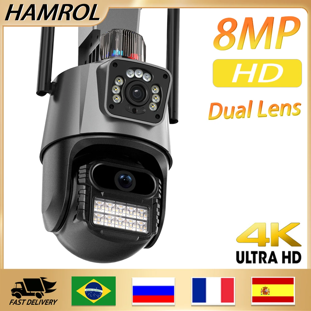 Hamrol 4k 8mp Wifi Ip Camera Dual Screen Light Alarm Motion Detection ...