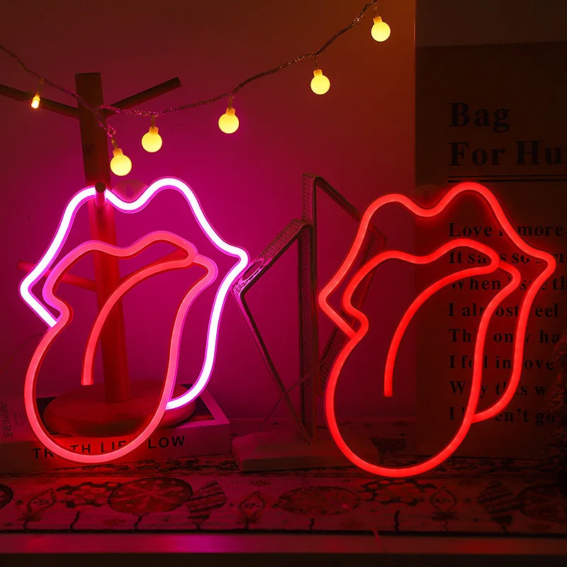 LED Mouth Lip Neon Sign Light Decoration Luminous Neon Lamp For Bedroom ...