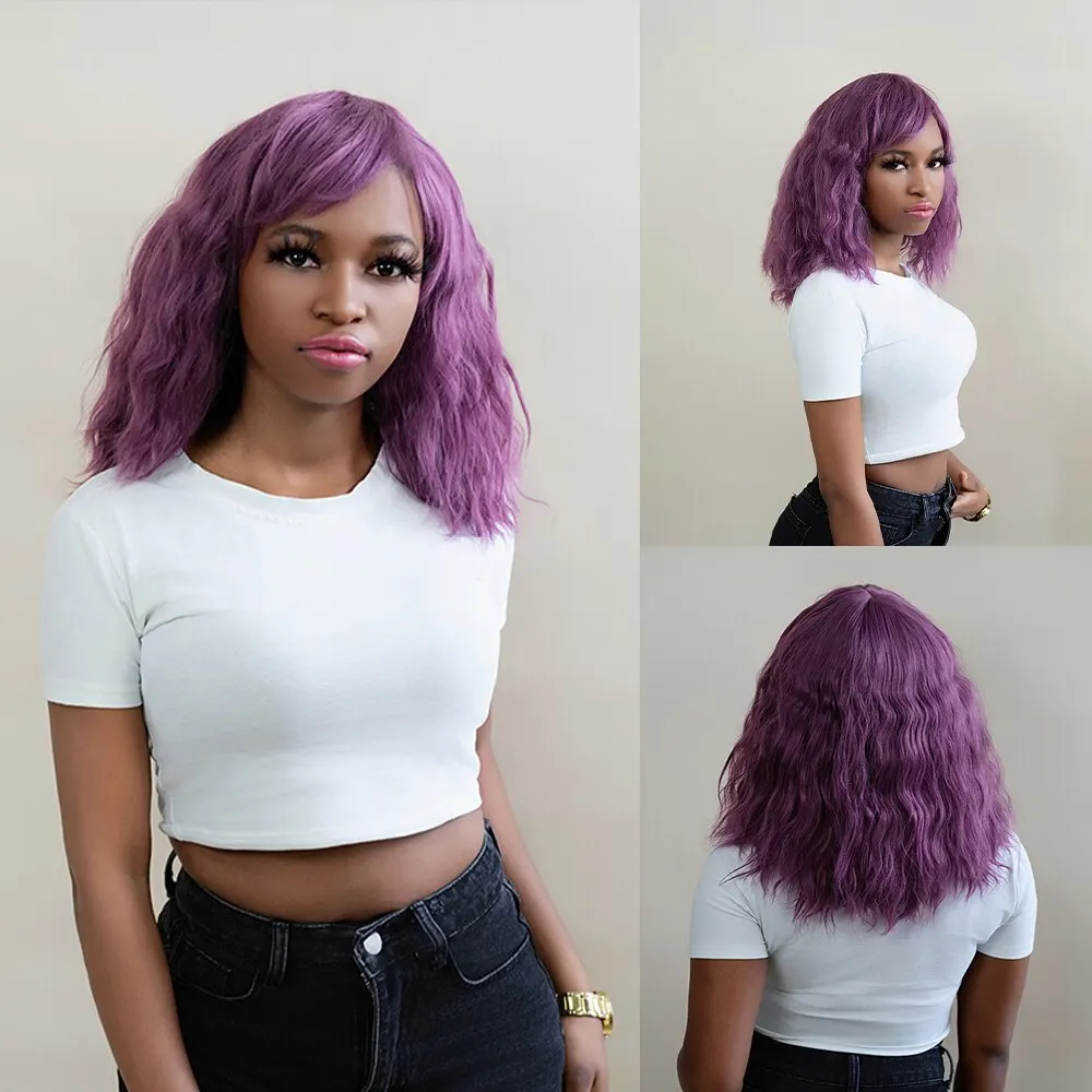 Purple-Platinum-Short-Wave-Bob-Hair-Wig-Light-Blonde-Synthetic-Wigs ...