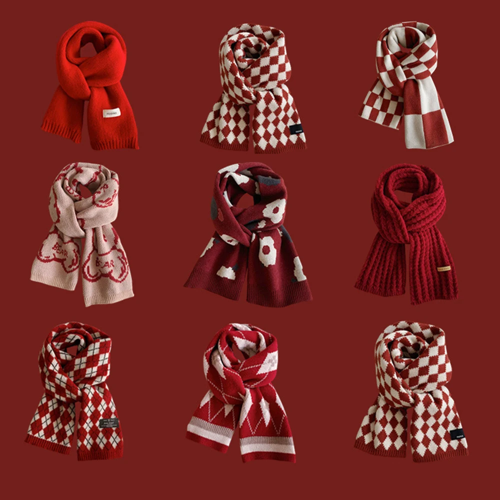 Winter Red Christmas Scarf Costume Cashmere Imitation Warm Plaid ...