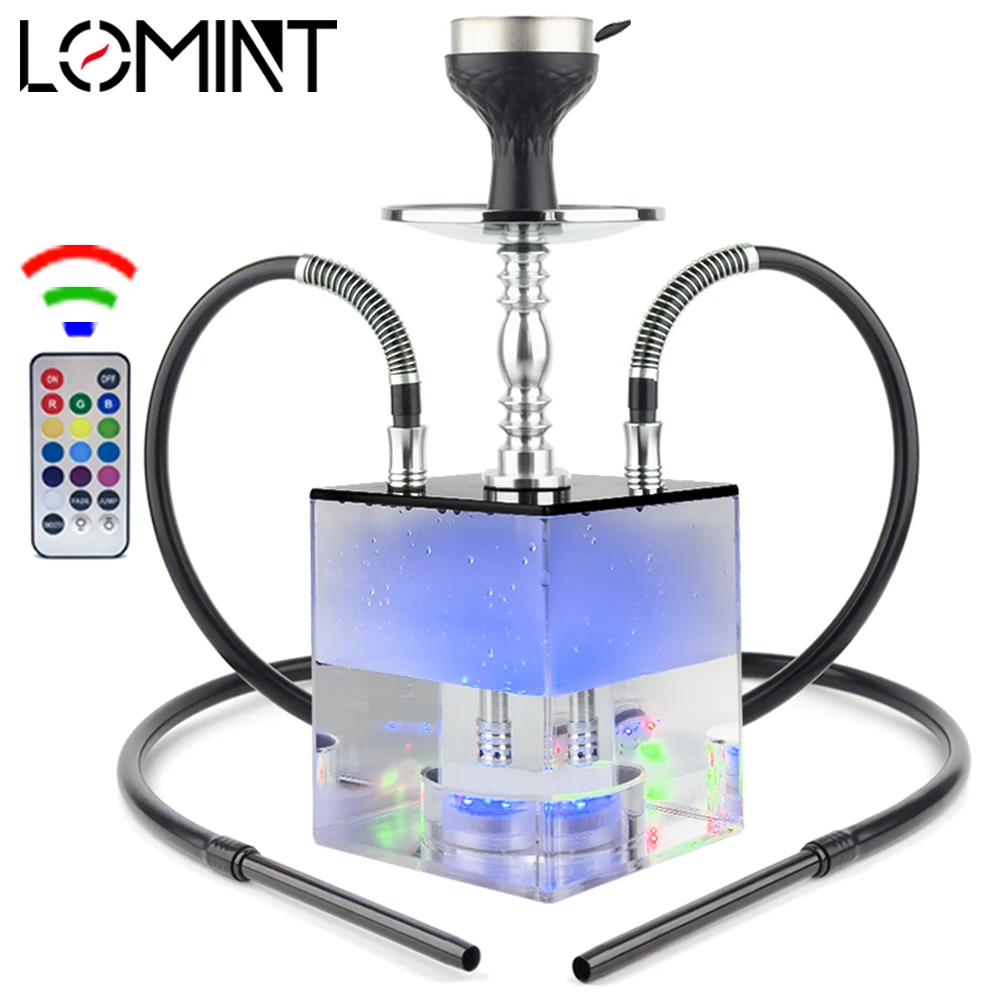 Acrylic-Square-Hookah-Set-2-Hoses-Shisha-Box-Complete-with-Nice-RGB-LED ...