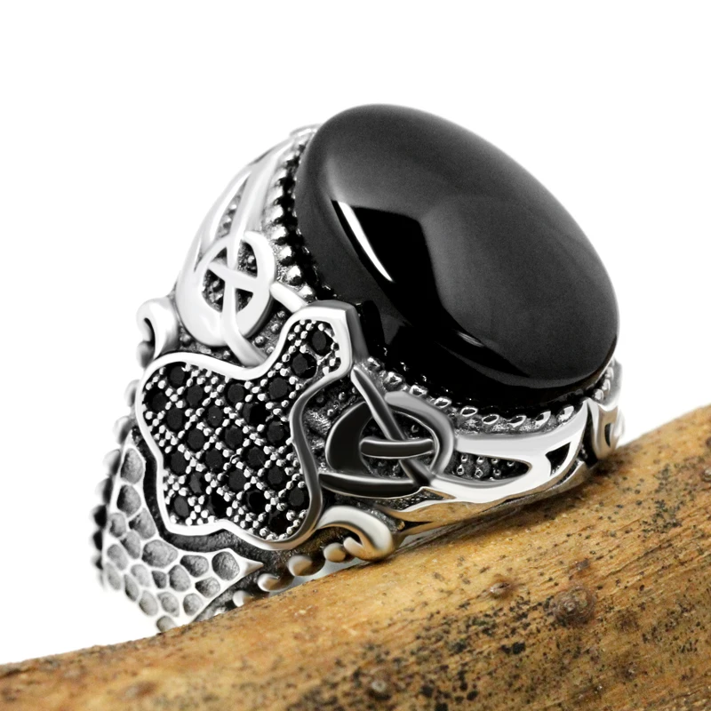 Real-Silver-Ship-Motif-Men-s-Ring-925-Sterling-Silver-Black-Natural ...