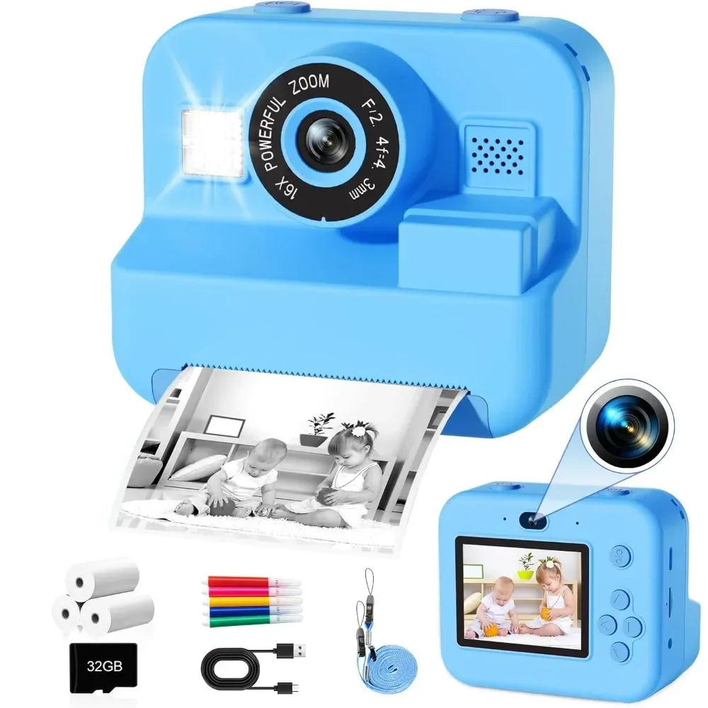 Kids Camera Instant Print 32G Card – Portable Photography and Instant ...