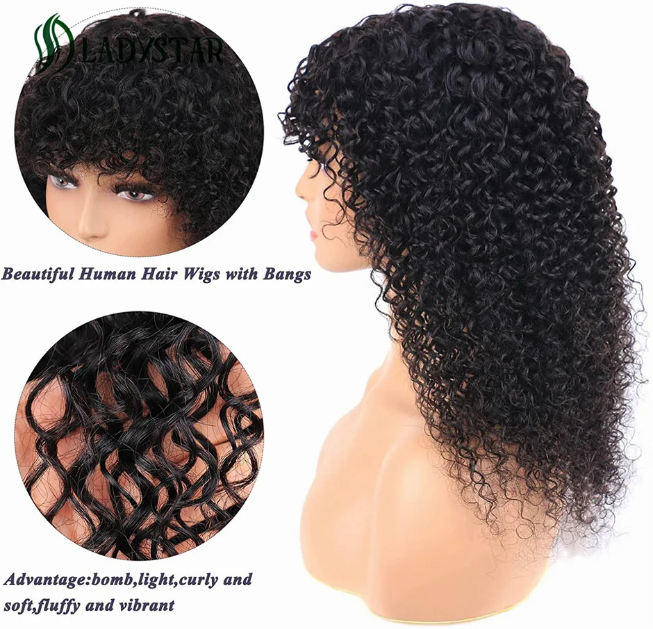 Jerry curly human hair wig with bangs (Brand – Ladystar) - Hair.lk