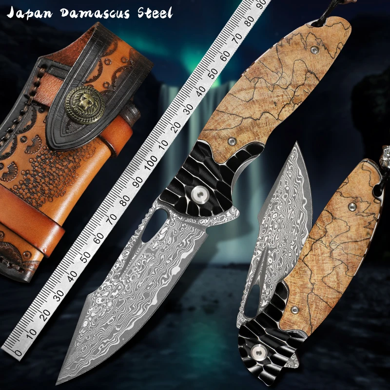Japan-VG-10-Damascus-Steel-folding-pocket-knife-Wilderness-Survival ...