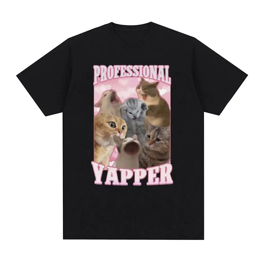Professional-Yapper-Funny-Tshirt-Cute-Screaming-Cat-Meme-Graphic-T ...