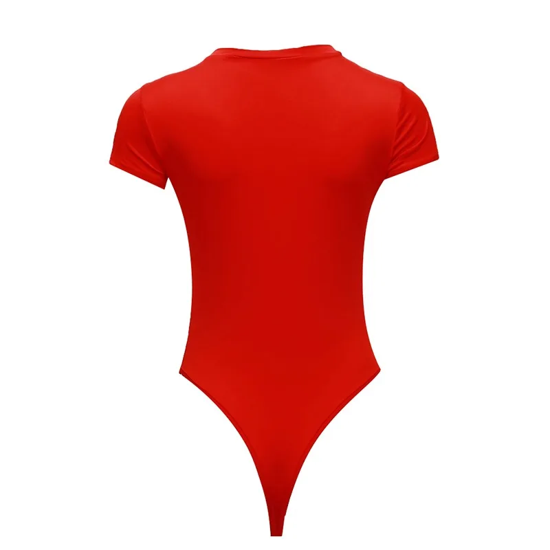 Sexy-One-Piece-Bodycon-Bodysuit-Short-Sleeve-O-Neck-Open-Basic-White ...