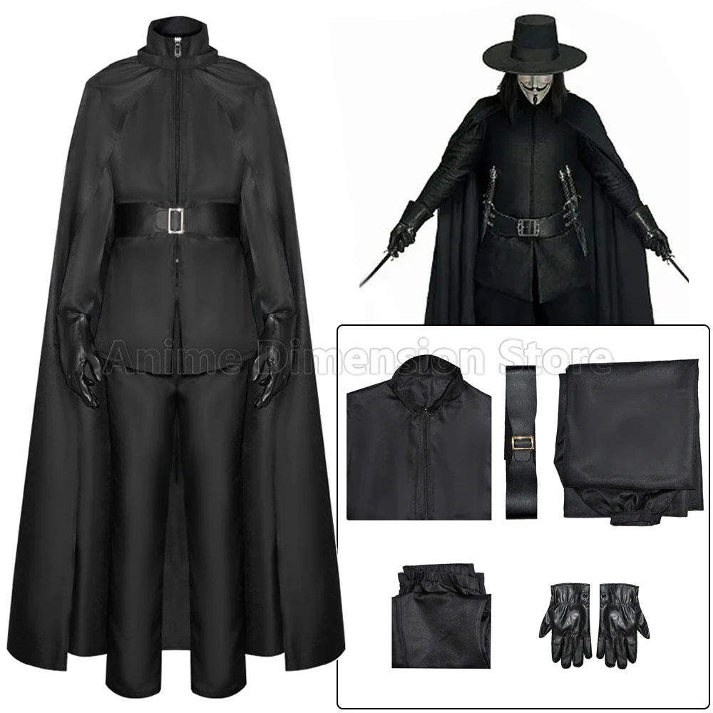 V-Cosplay-Masculino-Uniforme-Preto-Capa-Halloween-Festa-de-Carnaval-Espadachim-Filme-de-Vingan-a ...