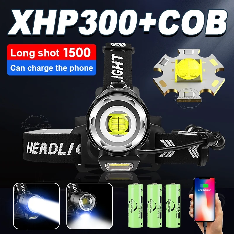 XHP300-Powerful-Led-Headlamp-Light-Usb-Head-Flashlight-Rechargeable-Head-Lamp-High-Power ...