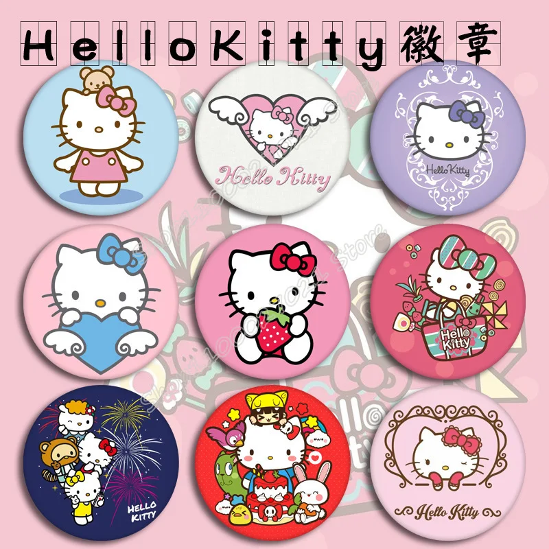 Hello Kitty Badge Cartoon Cute Sanrio Creative Kawaii 5.8cm Tin Plate ...