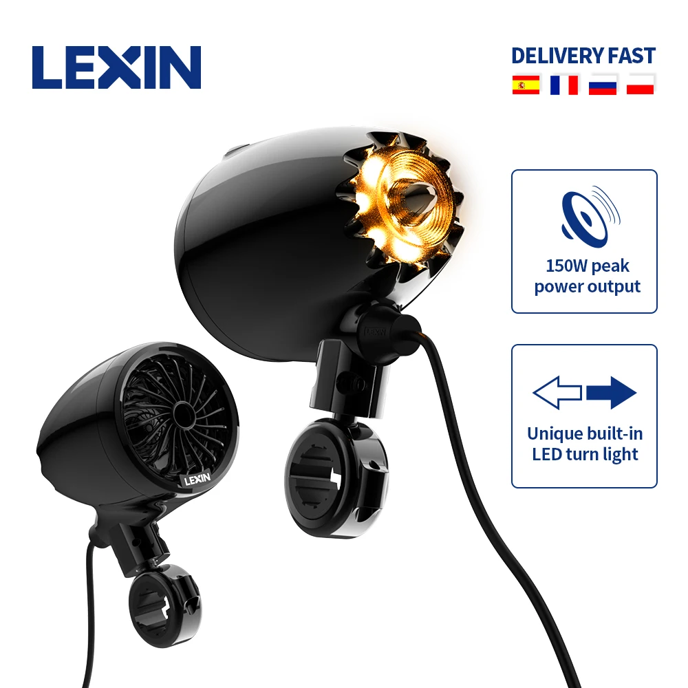 Lexin Q3 모토 스피커 150W 블루투스 7/8 1 1/4 오토바이 IP67 방수, LED 회전 신호 내장|오토바이 오디오 ...