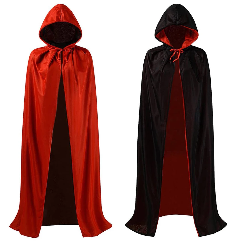Halloween-Cape-Stand-Collar-Hooded-Reversible-Cloak-Adult-Kids-Vampire ...