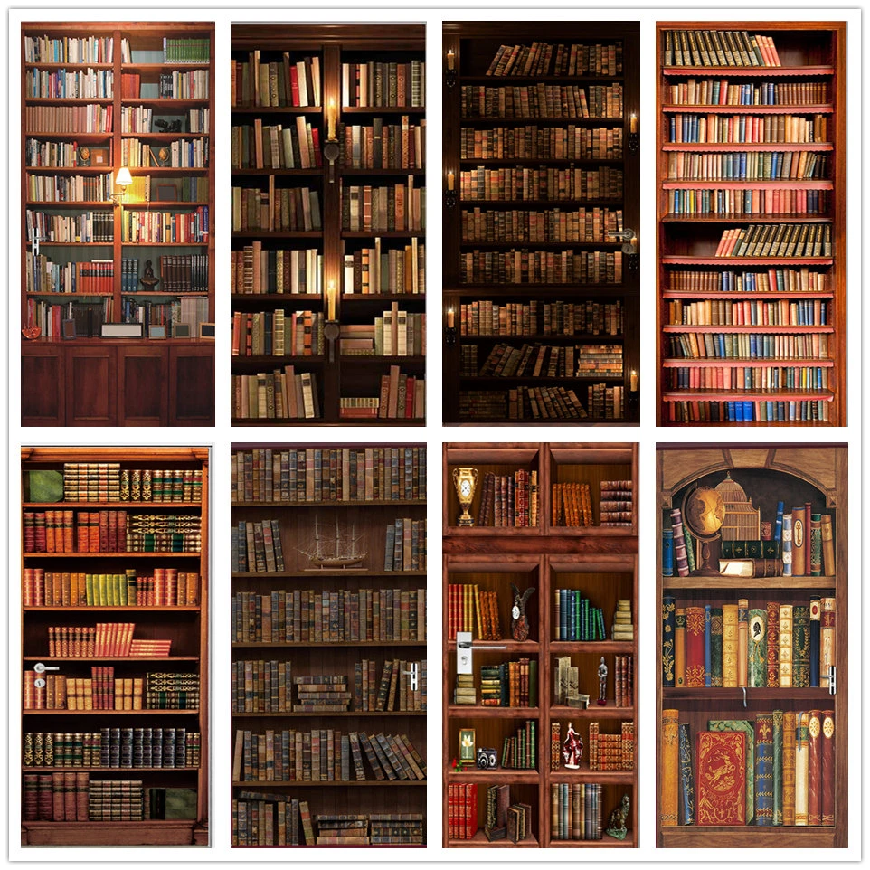 3D Library Door Sticker Vinyl Wallpaper Self adhesive DIY For Bookcase ...