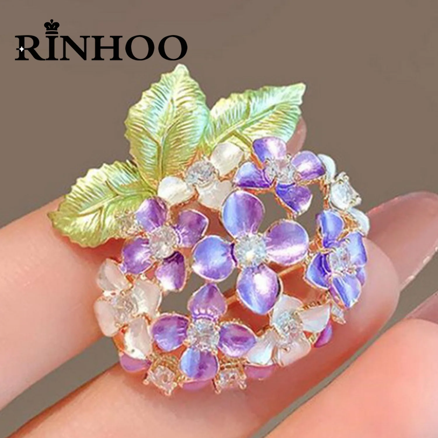 Rinhoo-Temperament-Purple-Enamel-Hydrangea-Flower-Brooches-For-Women-Elegant-Green-Leaf-Floral ...