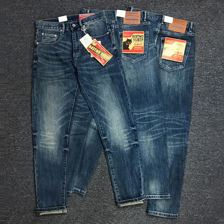 Outono e inverno novo americano retro pesado denim jeans masculino puro ...