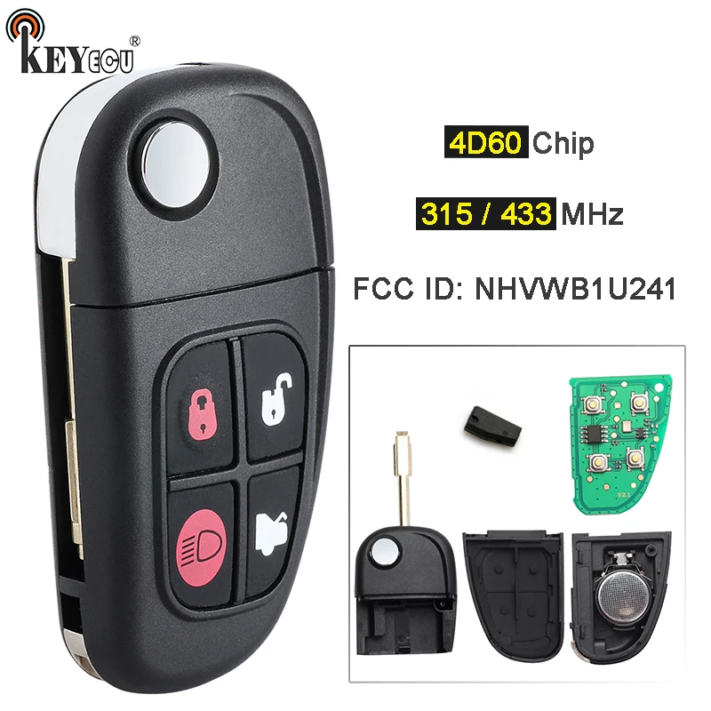 KEYECU 315/ 433MHz 4D60 Chip NHVWB1U241 4 Btn Car Auto Flip Remote Key ...