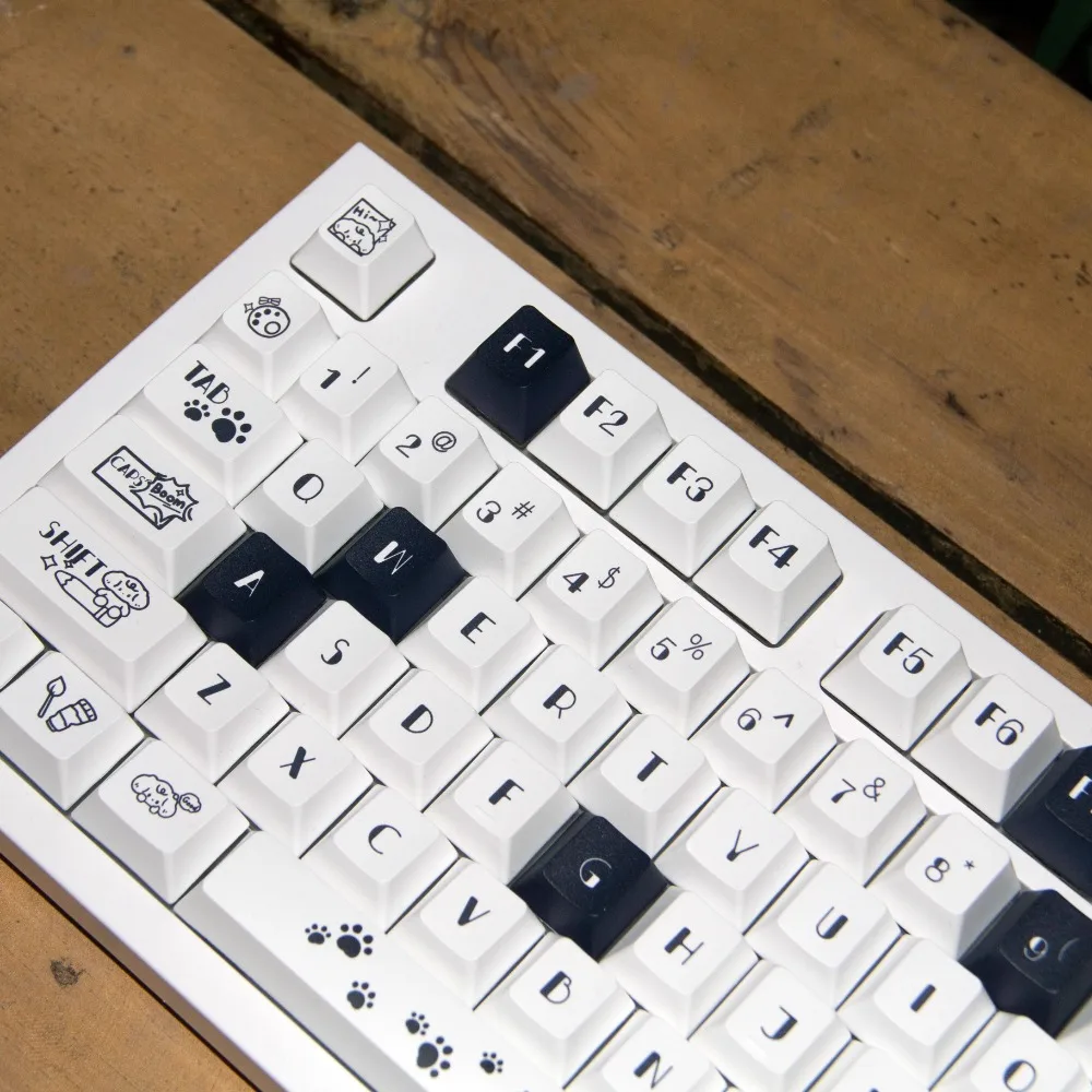 Puppy-Comic-Keycap-120Key-PBT-Black-White-Cute-Personality-Keyboard-Cap ...