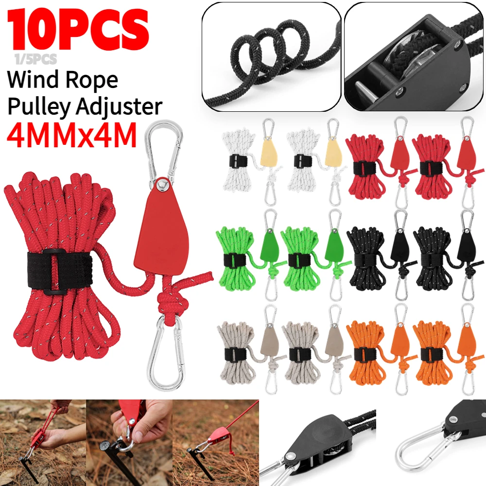 10-1PCS-4M-4MM-Camping-Rope-Pulley-Tensioner-Ratchet-Hangers-Camping ...