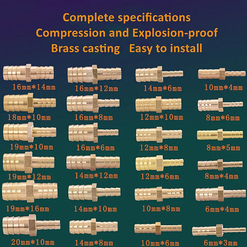 1pcs Brass 2 Way Reducing Straight Hose Barb Barbed Pipe Fitting ...