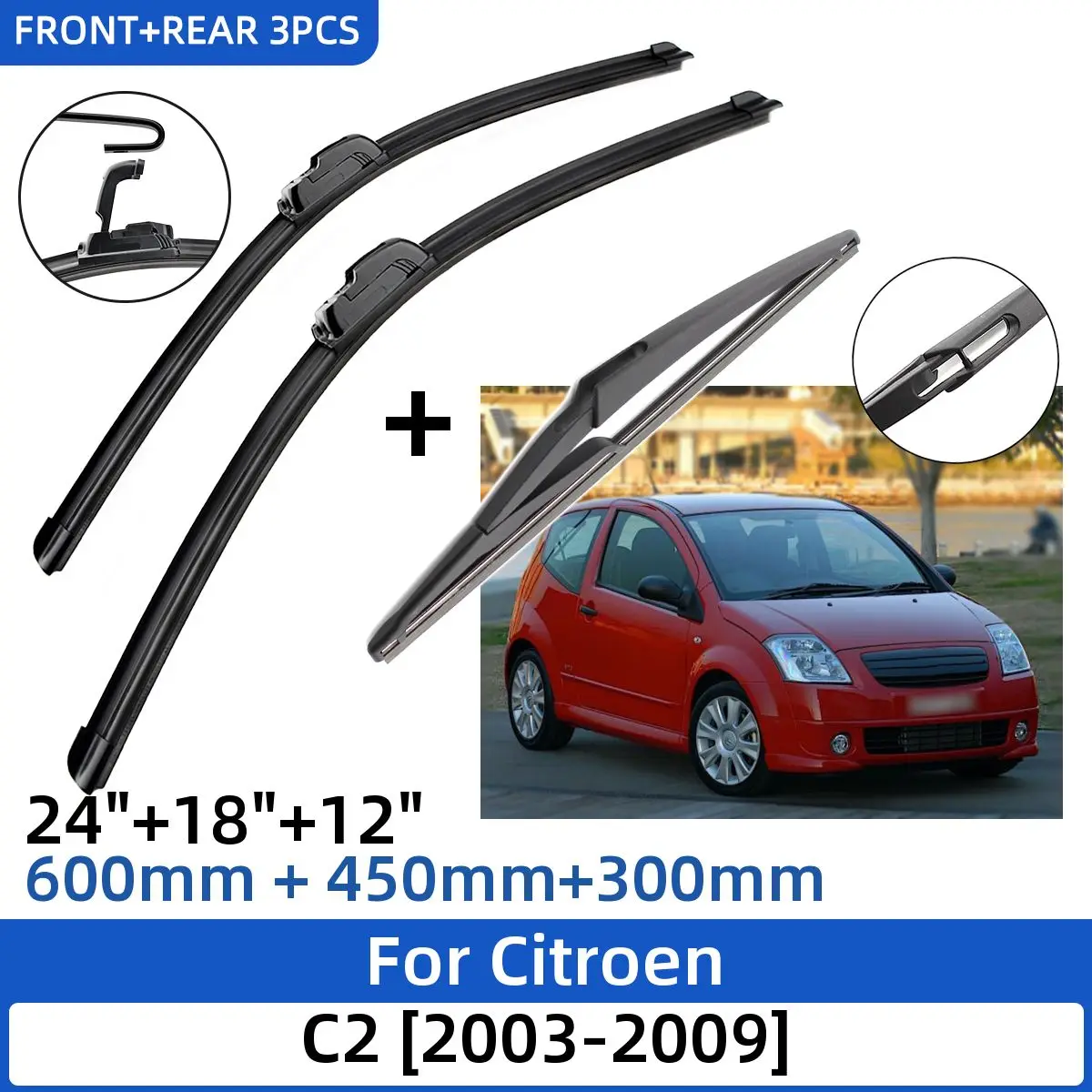 3PCS-For-Citroen-C2-2003-2009-24-18-12-Front-Rear-Wiper-Blades ...