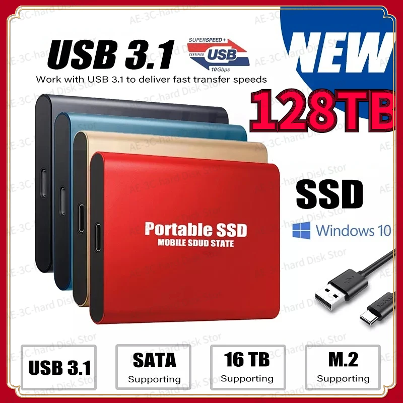 휴대용 고속 모바일 솔리드 스테이트 드라이브, 128TB, 64TB, 4TB, 8TB, 16 TB, 30TB SSD 모바일 하드 ...