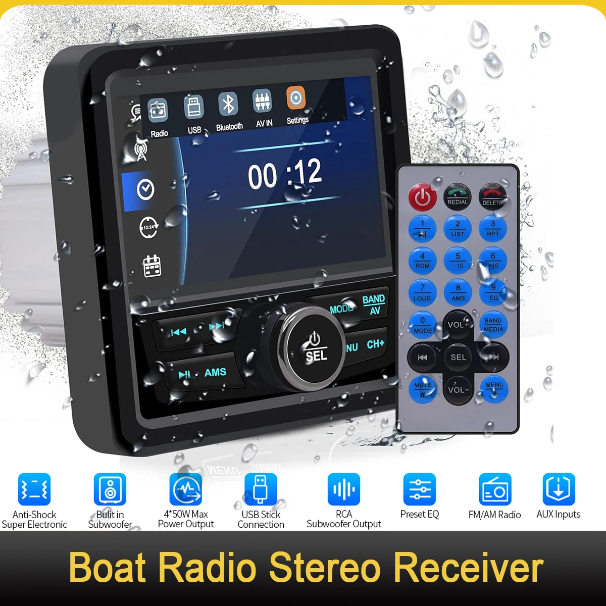 Marine Radio Boat Stereo Bluetooth FM AM Digital Media Audio Player 4.1 ...