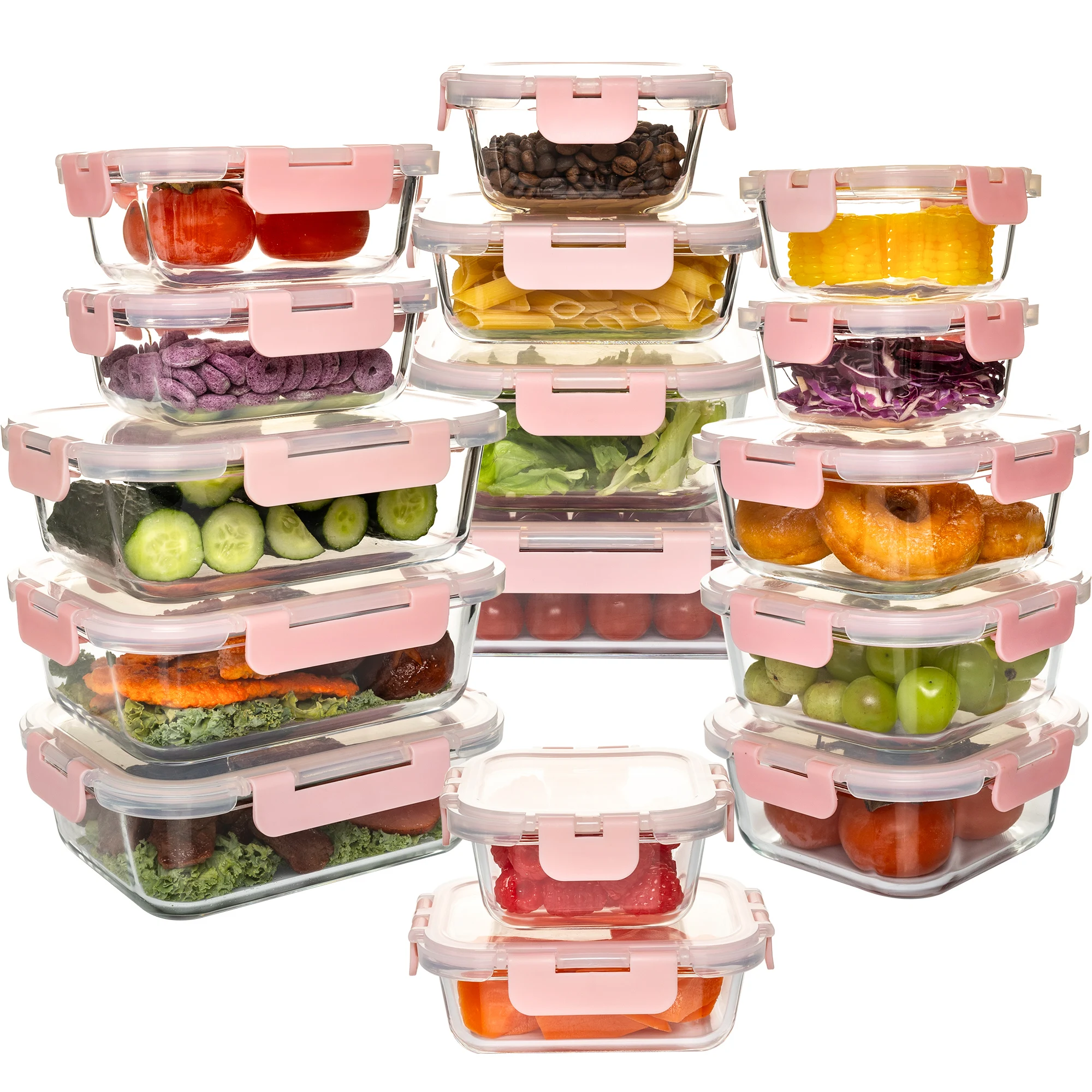 16-Piece Glass Food Storage Containers Set, Leakproof Airtight BPA-Free ...