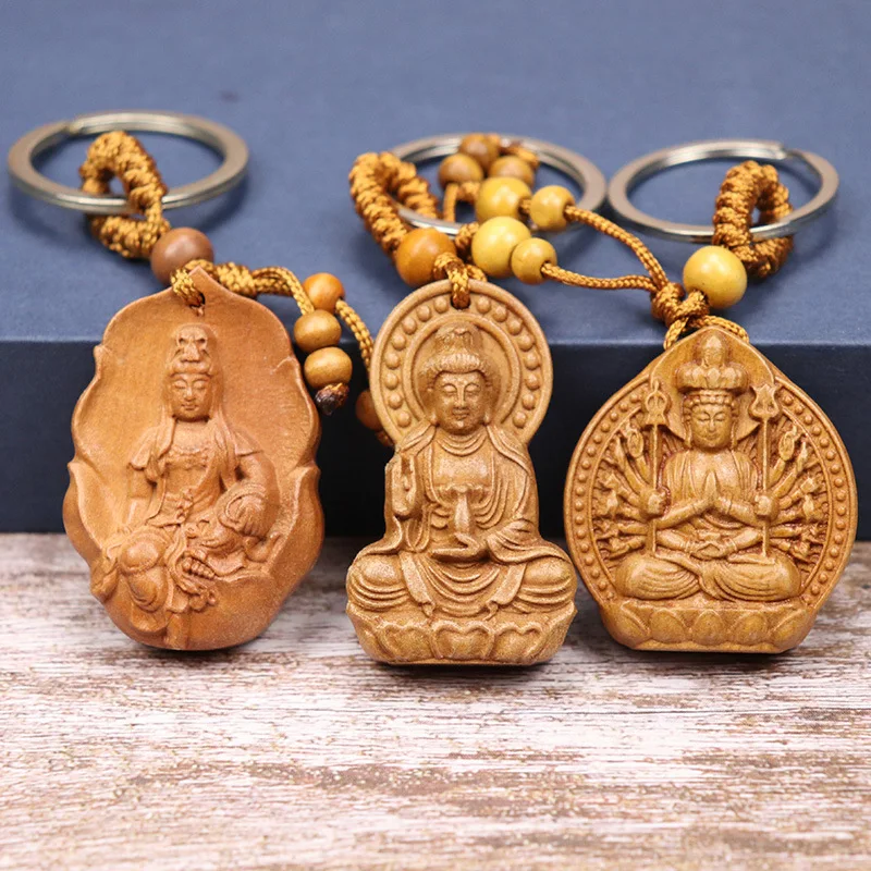 keychain-buddhism-Wood-Carved-Shakyamuni-Buddha-Keychain-Pendant-Wooden ...