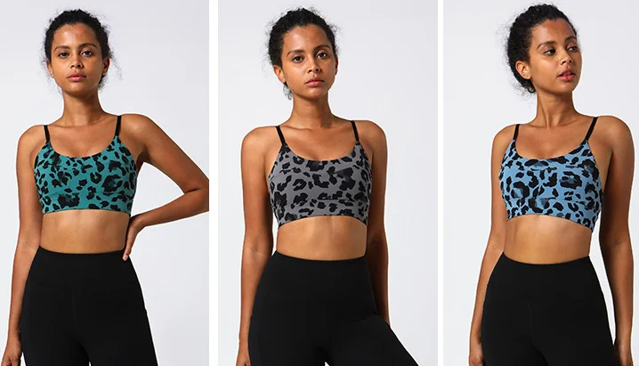 Fashion leopard print sports underwear women shockproof running gathering sexy beauty back ...