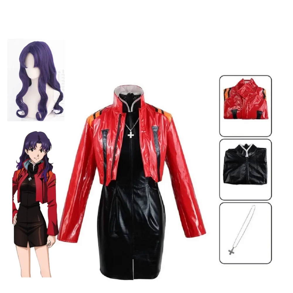 Cosplay Costume Halloween Katsuragi Misato Full Set Red Jacket Dress ...