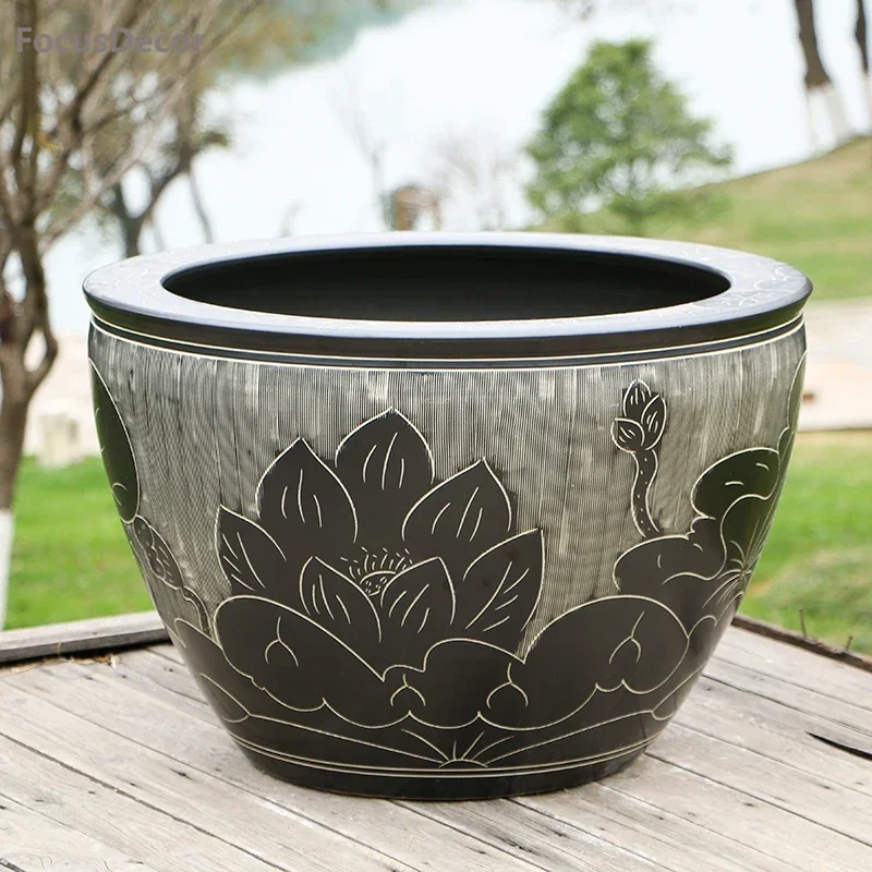 Ceramic Pots for Plants Large Vintage Flower Pot Living Room Water Lily ...