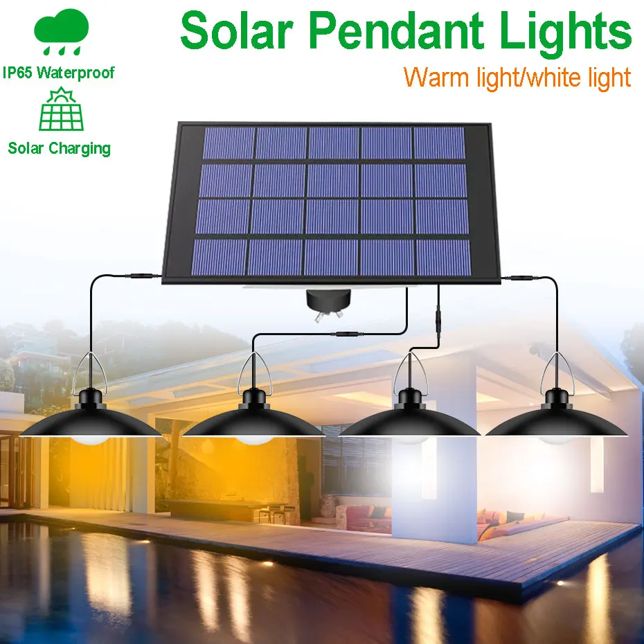 Led Solar Outdoor Garden Light 1 2 3 4 Head Sensor Bulbs Indoor Hanging ...