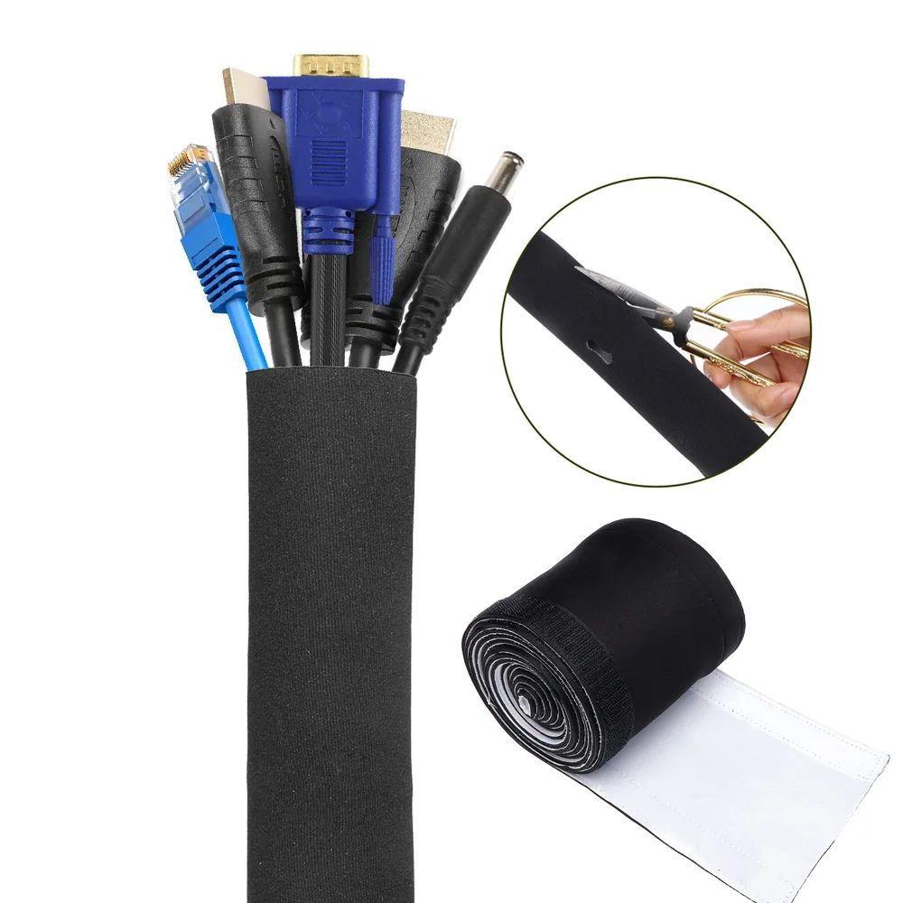 DIY Cable Management Sleeve Cuttable Braided Sleeves Cords Organizer ...
